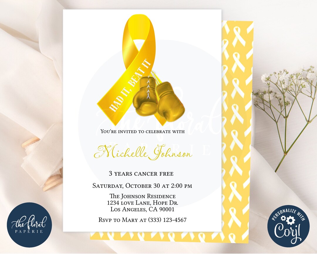 Bone Cancer Survivor Invitation Template Editable Yellow - Etsy