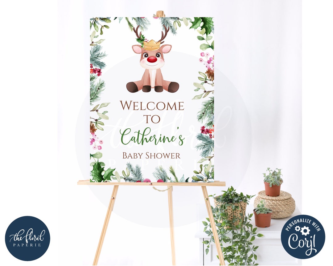 Reindeer Baby Shower Welcome Sign Template, Printable Christmas ...