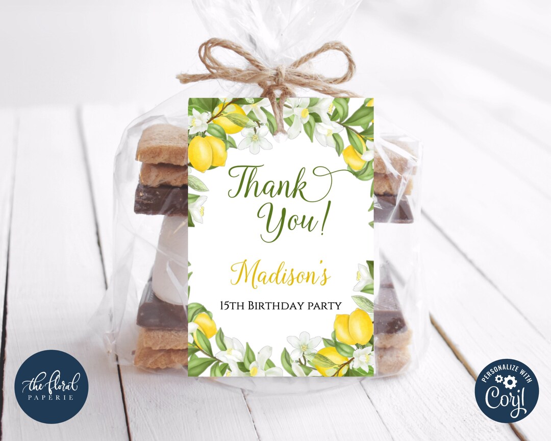 Lemon Favor Tag Template, Editable Lemon Thank You Tags, Printable ...