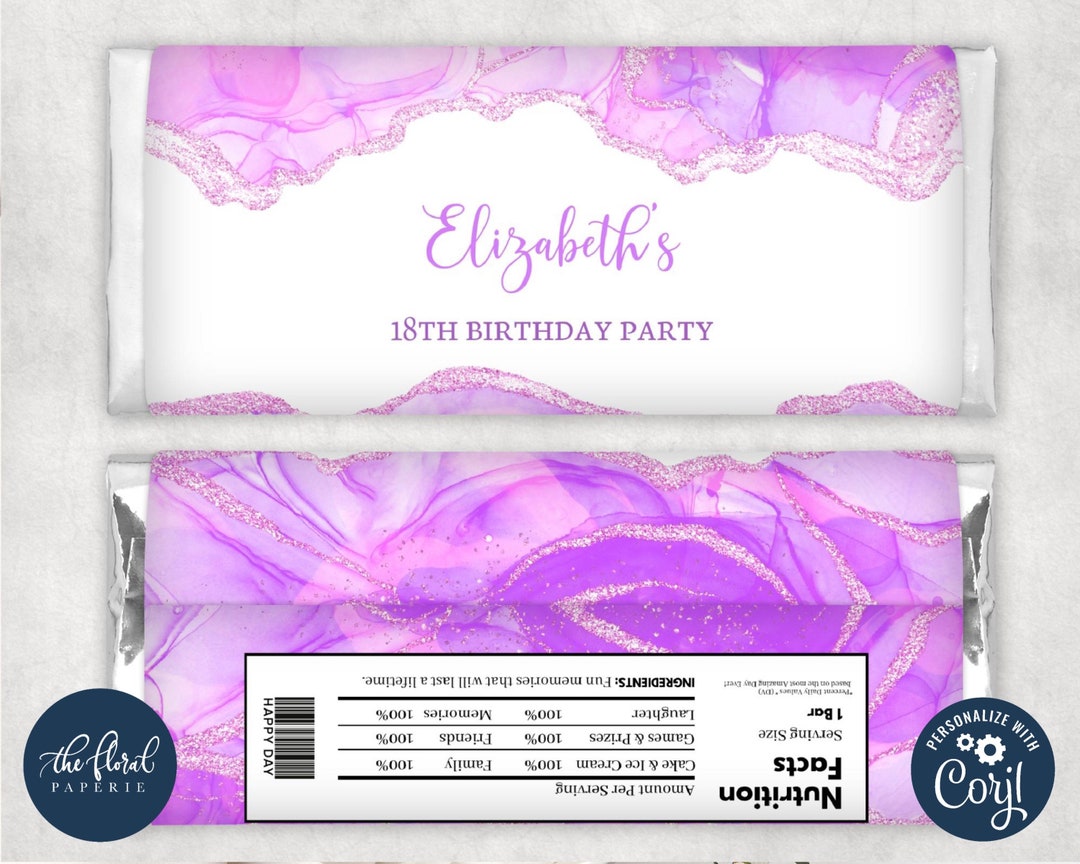 Purple Chocolate Wrapper Template Editable Candy Bar Wrapper - Etsy