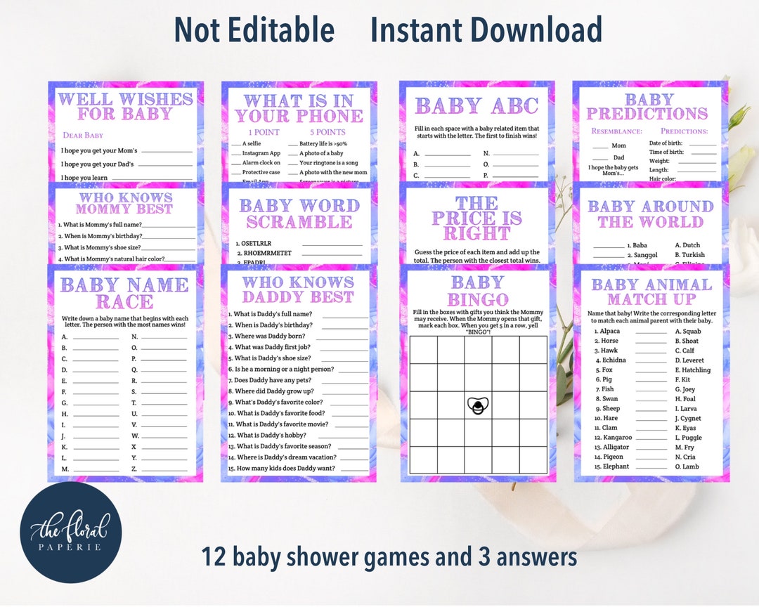 Gender Reveal Games Bundle, Printable Baby Shower Games Package ...