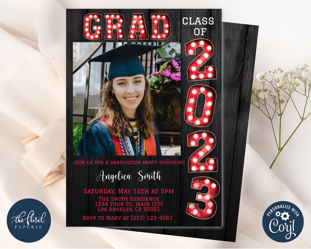 Graduation Party Invitation Template Editable Red Graduation - Etsy