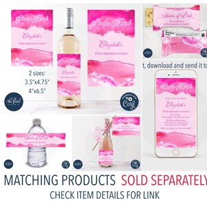 Shades of Pink Wine Label Template, Editable Agate Wine Bottle Labels ...