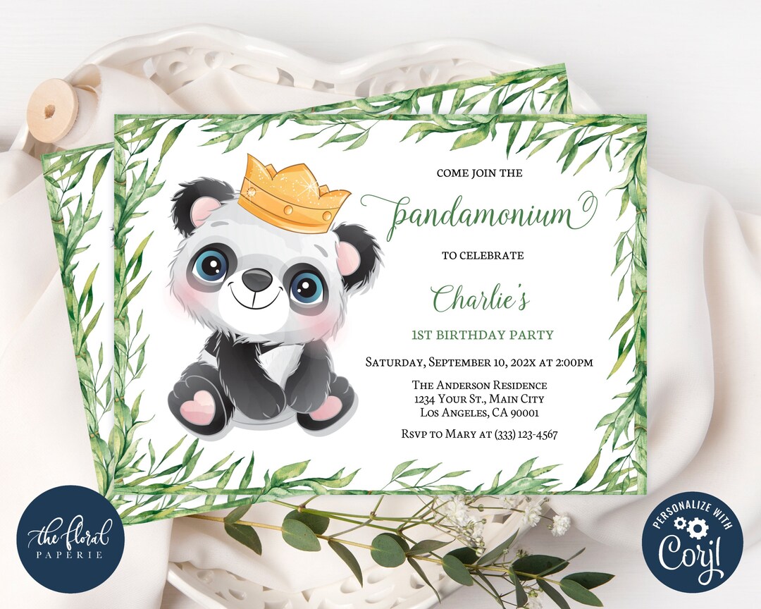 Panda Birthday Invitation Template , Editable Boy Birthday Invites ...