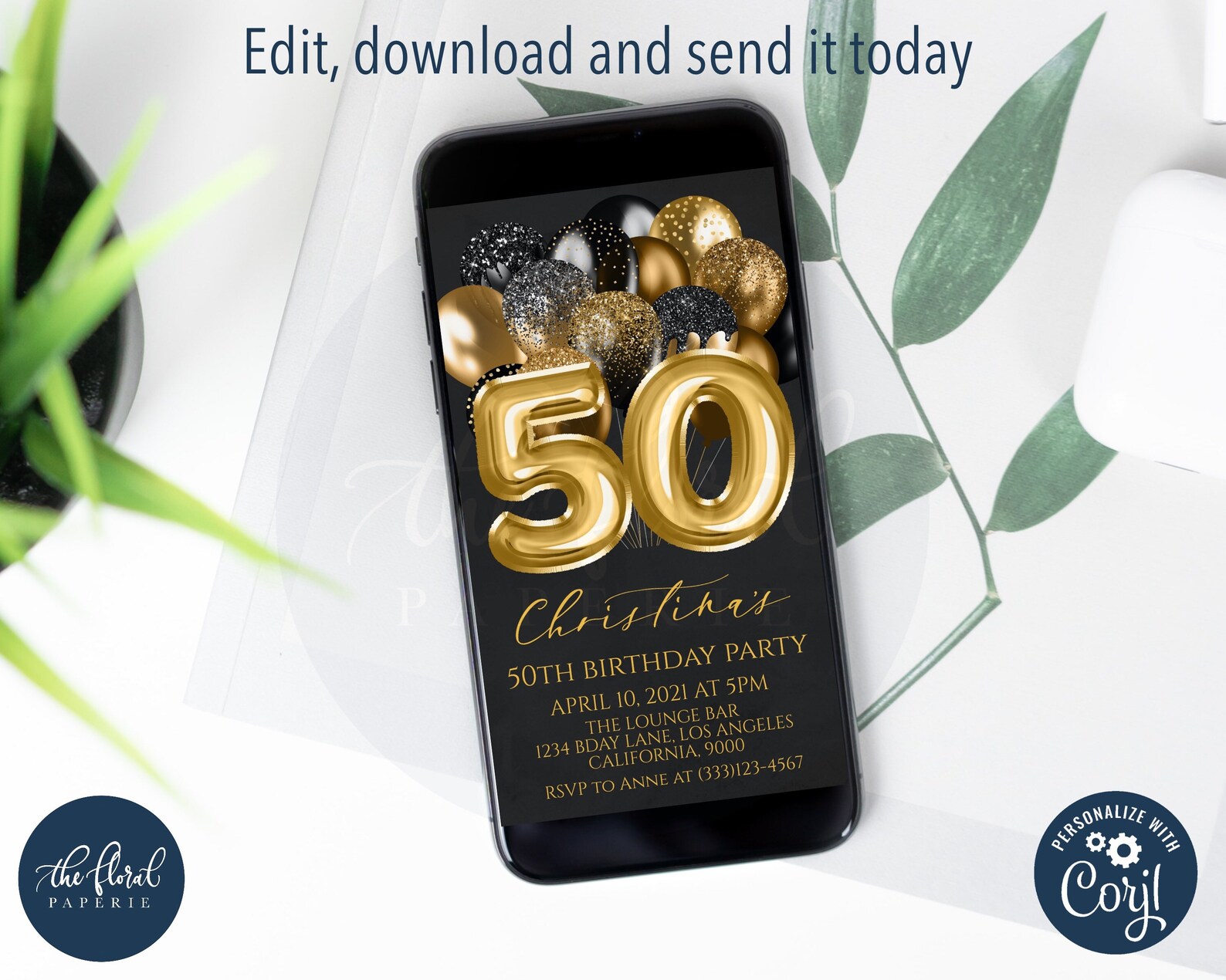 50th Birthday Text Invitation Template Editable Birthday Text | Etsy