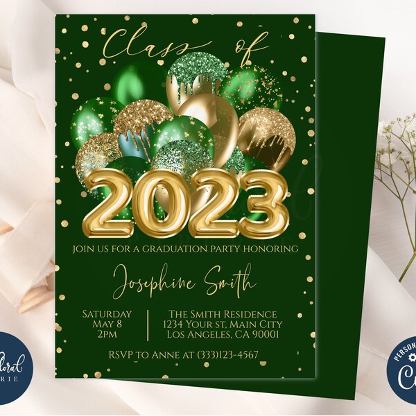 Graduation Green and Gold Invitations - Etsy