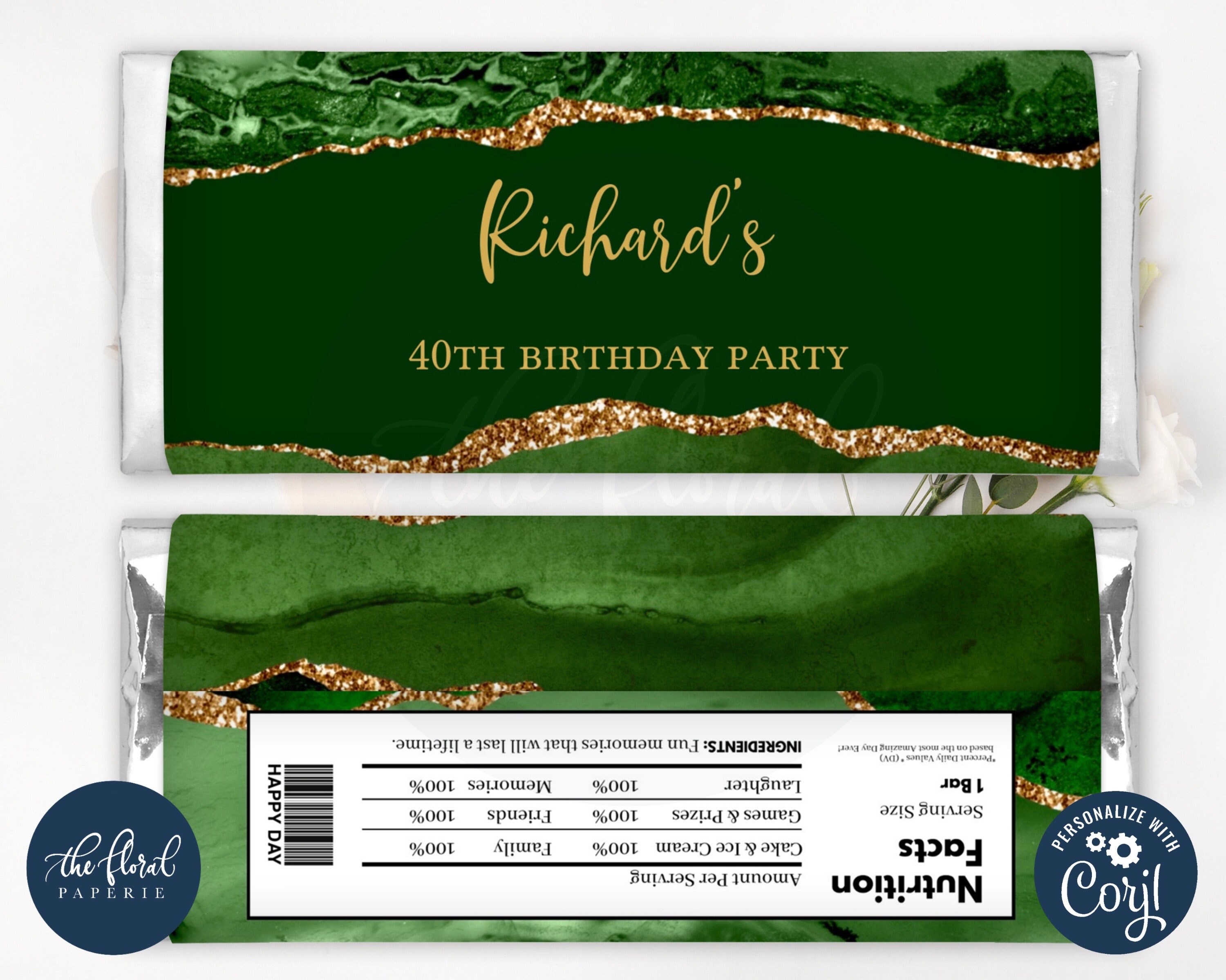 Green and Gold Chocolate Wrapper Template Editable Candy Bar - Etsy