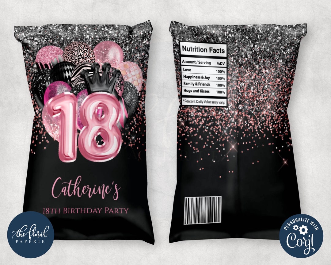 Black and Pink Chip Bag Template Editable Potato Chip Bag - Etsy