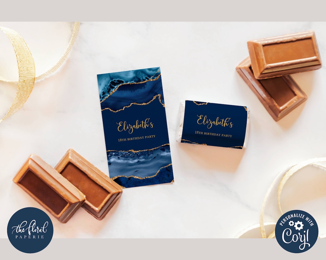 Blue and Gold Chocolate Wrapper Template, Editable Candy Bar Wrapper ...