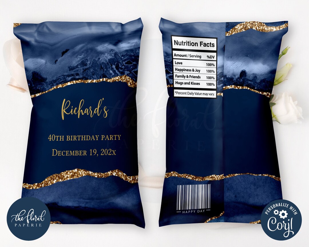 Blue and Gold Chip Bag Template, Editable Potato Chip Bag Wrapper ...
