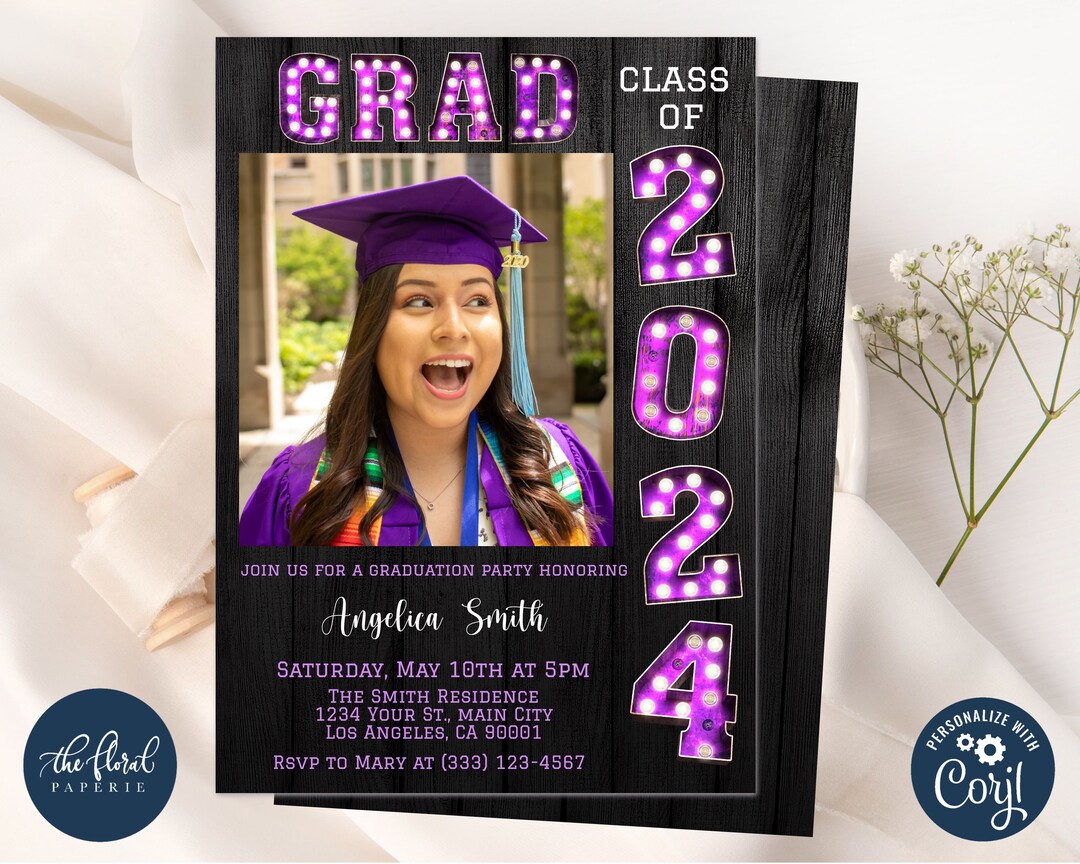 Graduation Party Invitation Template, Editable Purple Graduation ...