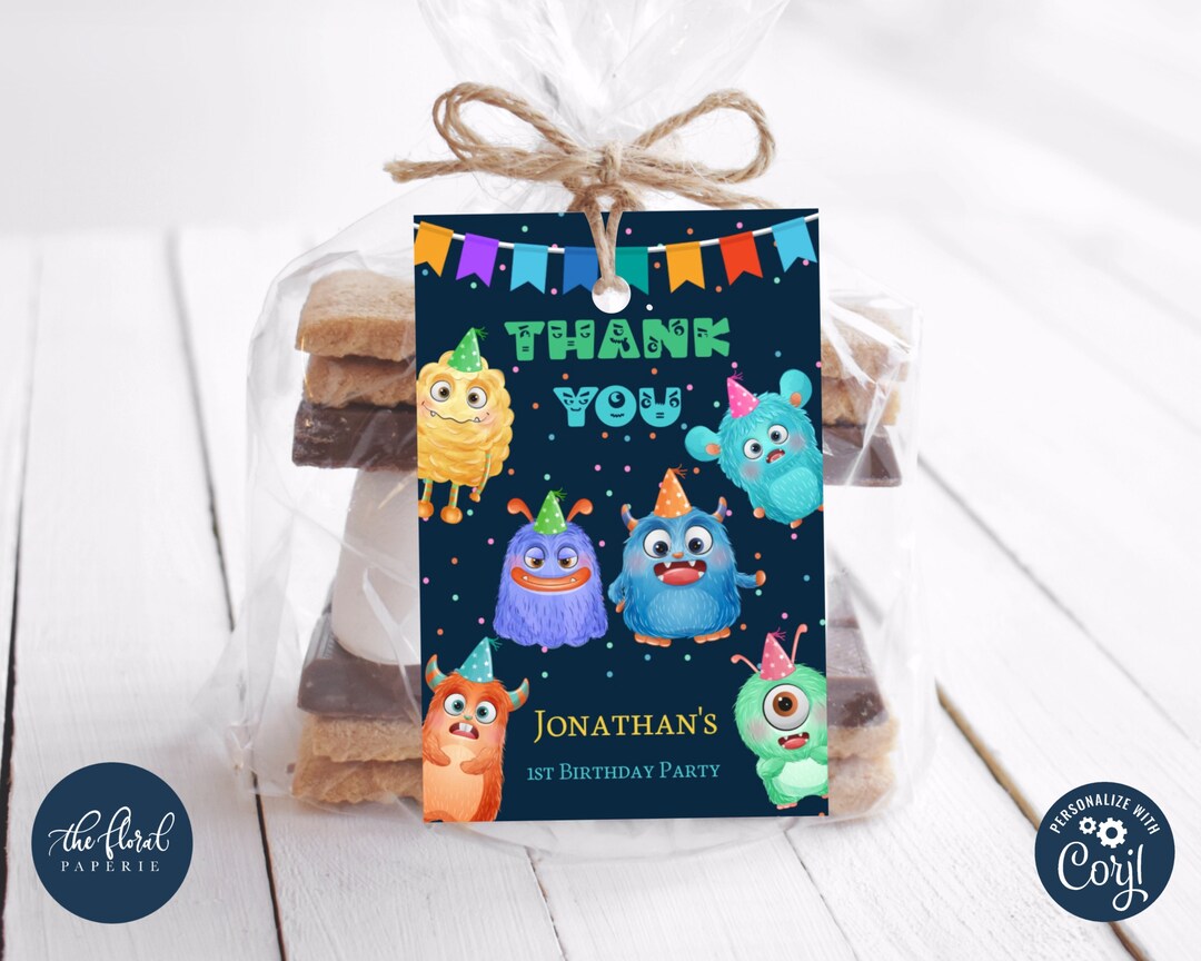Monster Favor Tag Template, Editable Monster Birthday Favor Label ...