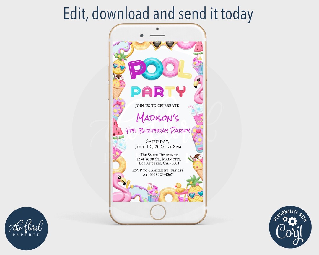Pool Birthday Party Text Invitation Template, Summer Birthday Text ...