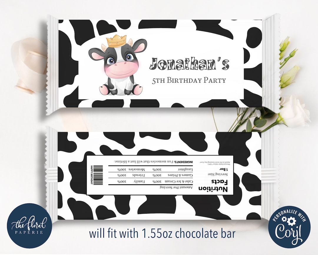 Cow Chocolate Wrapper Template, Editable Cow Candy Bars Wrapper, Cow Birthday Party Favors, Holy ...