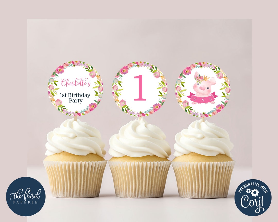 Pig Cupcake Topper Template, Editable Birthday Cupcake Toppers ...