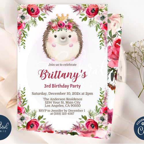 Printable Hedgehog Kids Birthday Party Invitation Template - Etsy