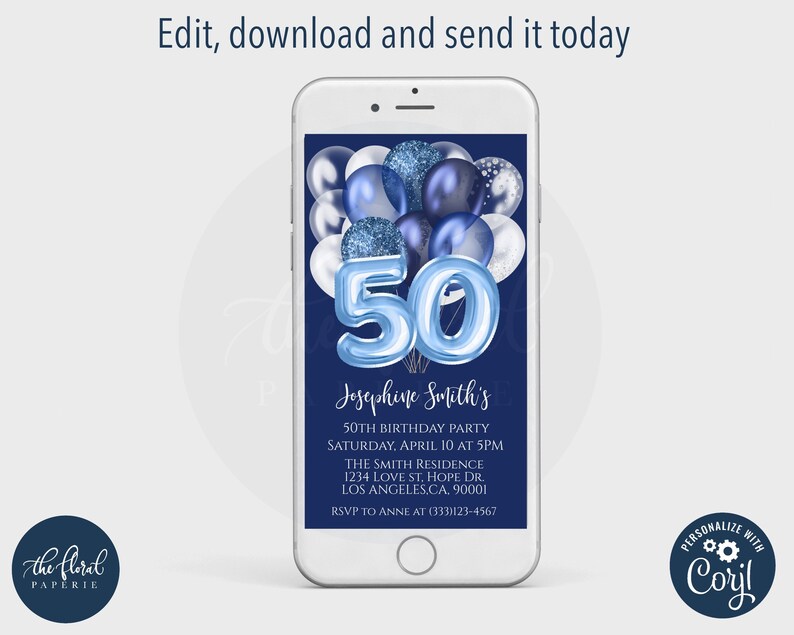 50th Birthday Text Invitation Template Editable Birthday Text - Etsy