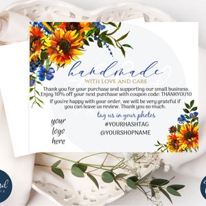 Editable handmade with love business thank you card template | Etsy