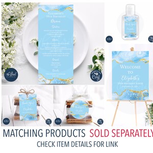 Baby Blue Water Bottle Label Template, Editable Agate Water Bottle ...