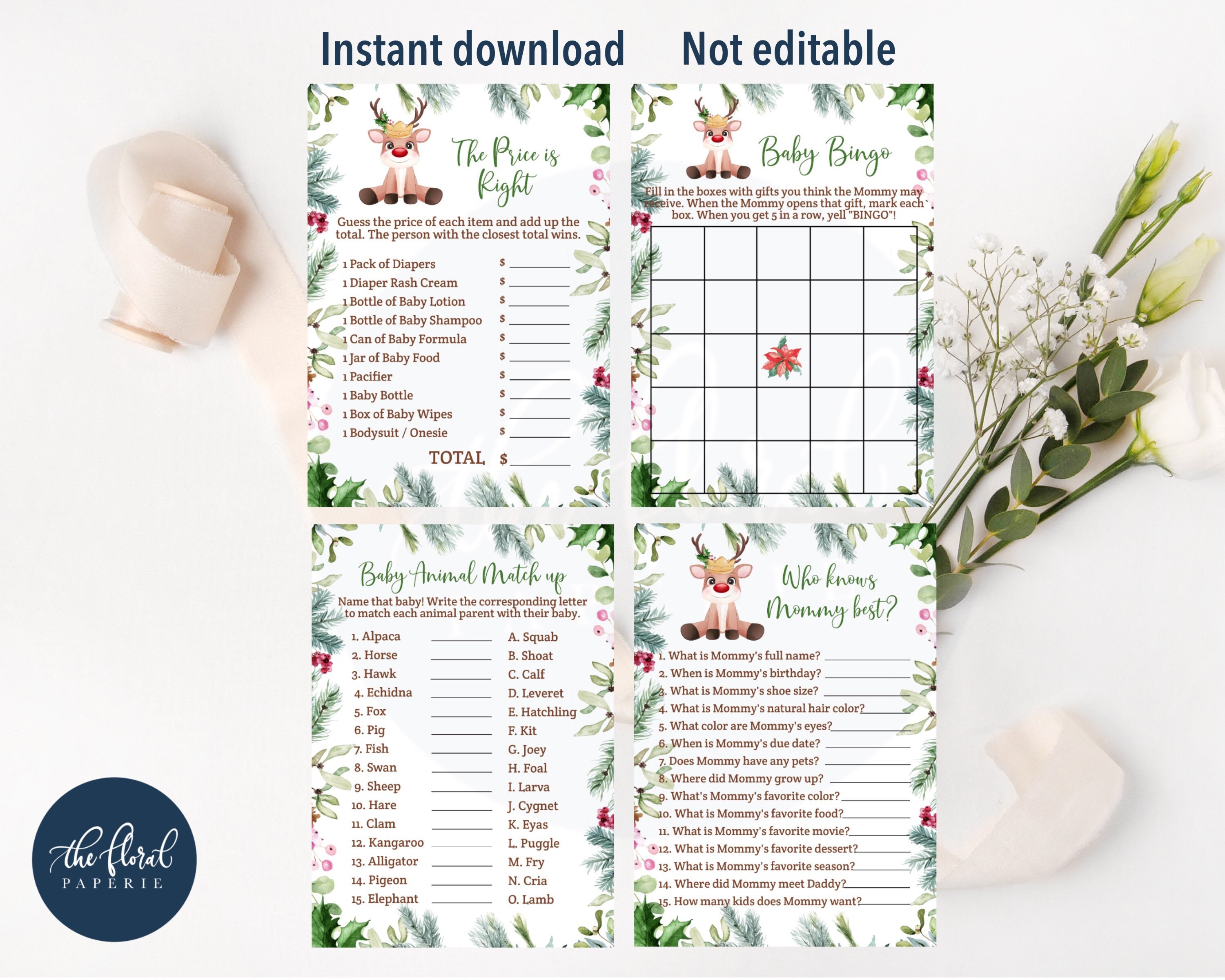 Reindeer Baby Shower Games Bundle, Printable Reindeer Shower Games ...
