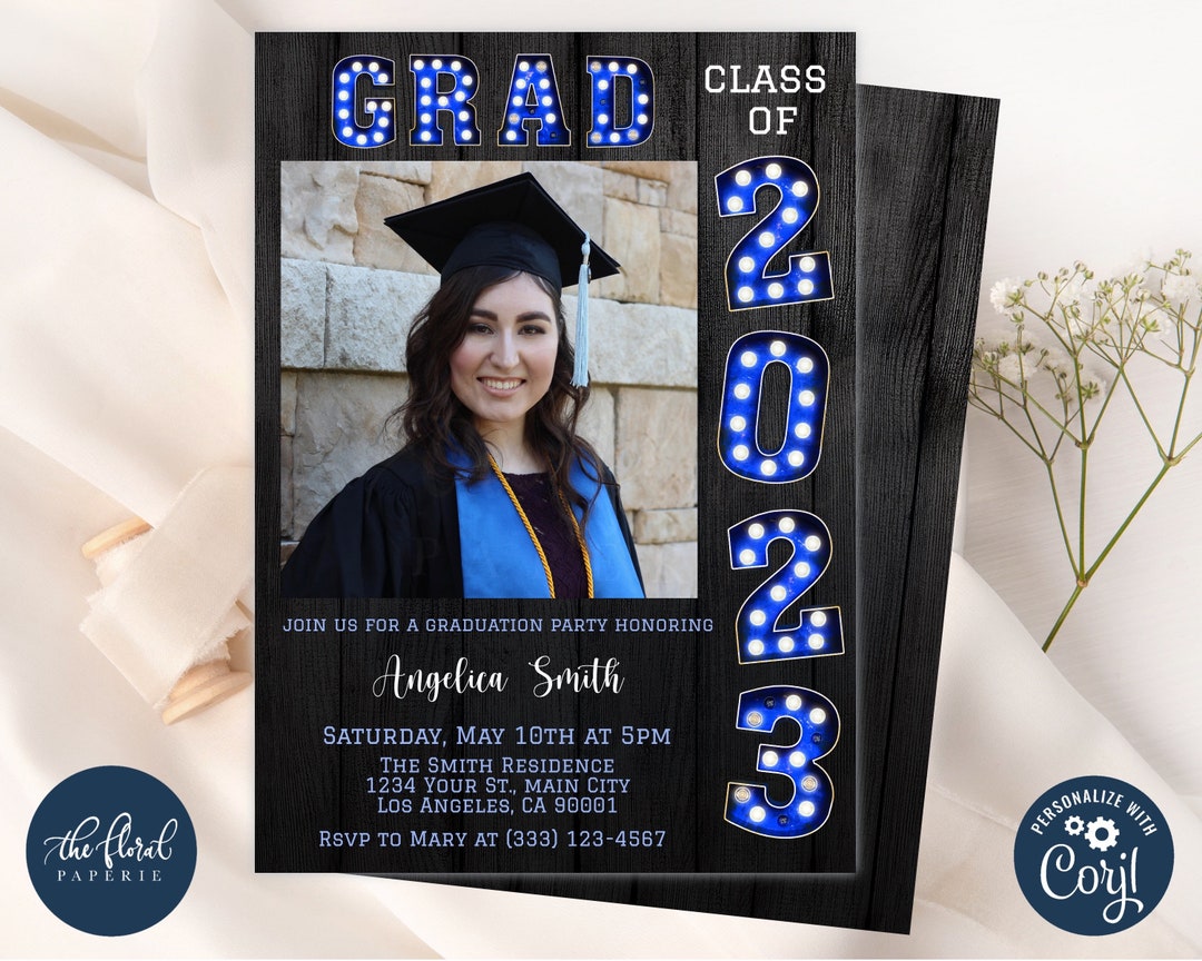 Graduation Party Invitation Template Editable Blue Graduation - Etsy