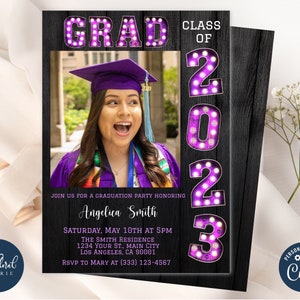 Graduation Party Invitation Template Editable Purple - Etsy