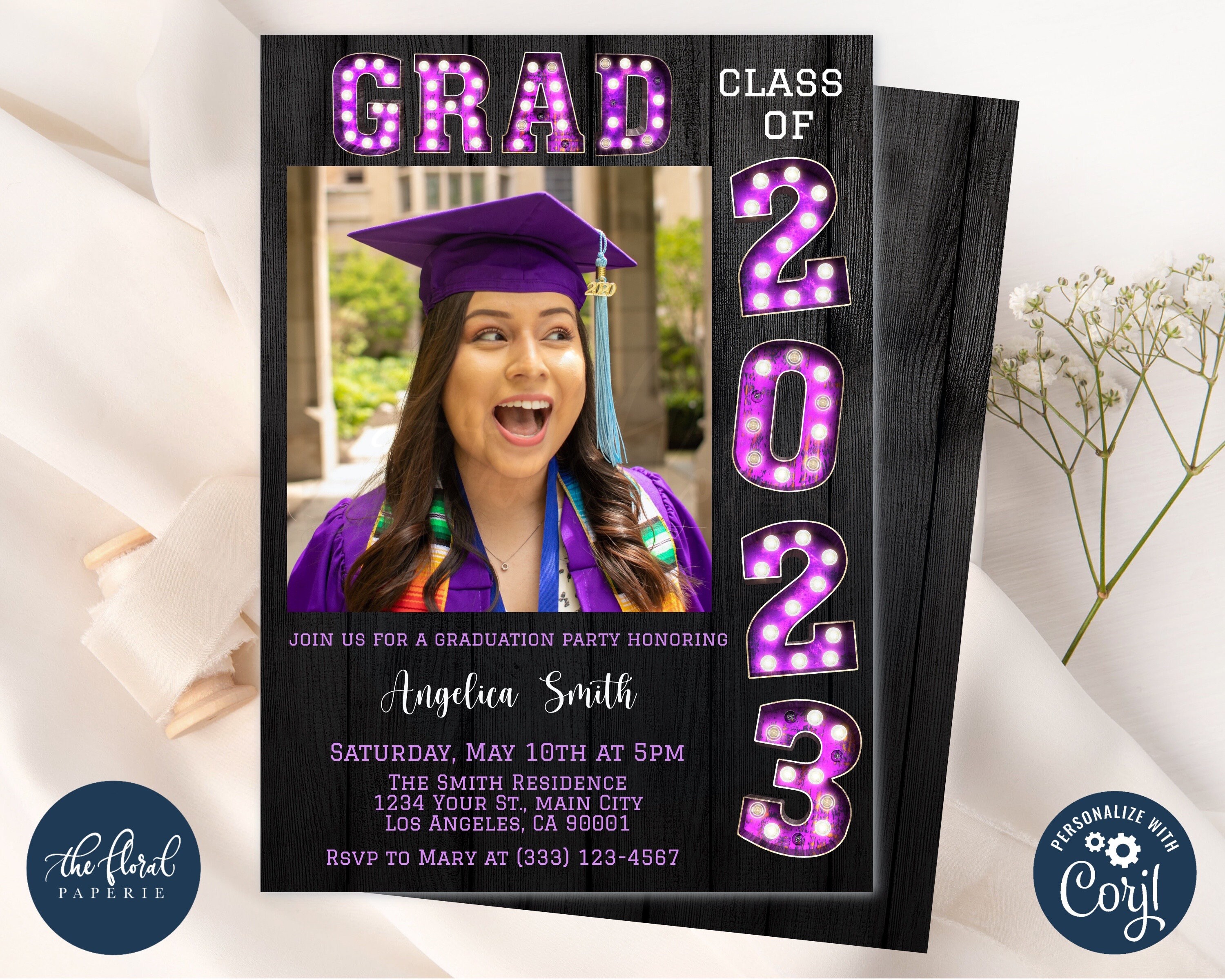 Graduation Party Invitation Template Editable Purple - Etsy