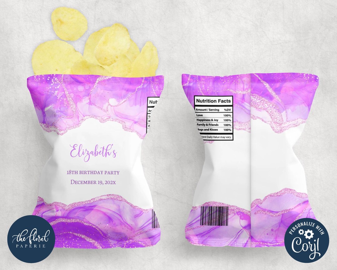 Purple Chip Bag Template, Purple Potato Chip Bag Wrapper, Printable ...