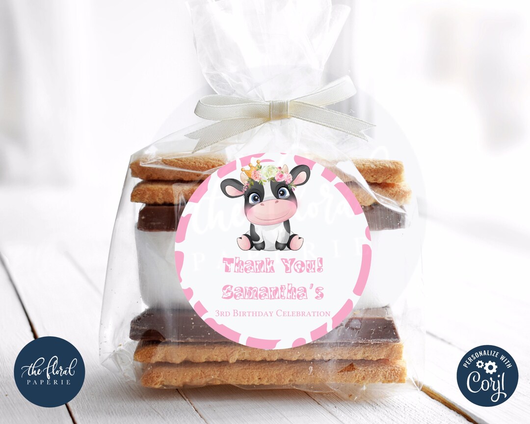 Cow Favor Tag Template, Editable Cow Thank You Tags, Cow Birthday Party ...