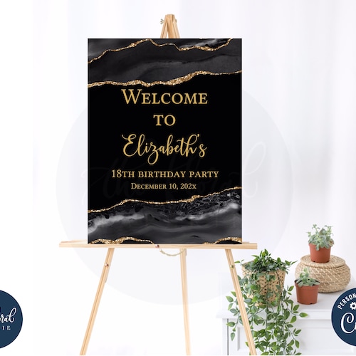 Editable Black and Gold Welcome Sign Birthday Welcome Poster - Etsy