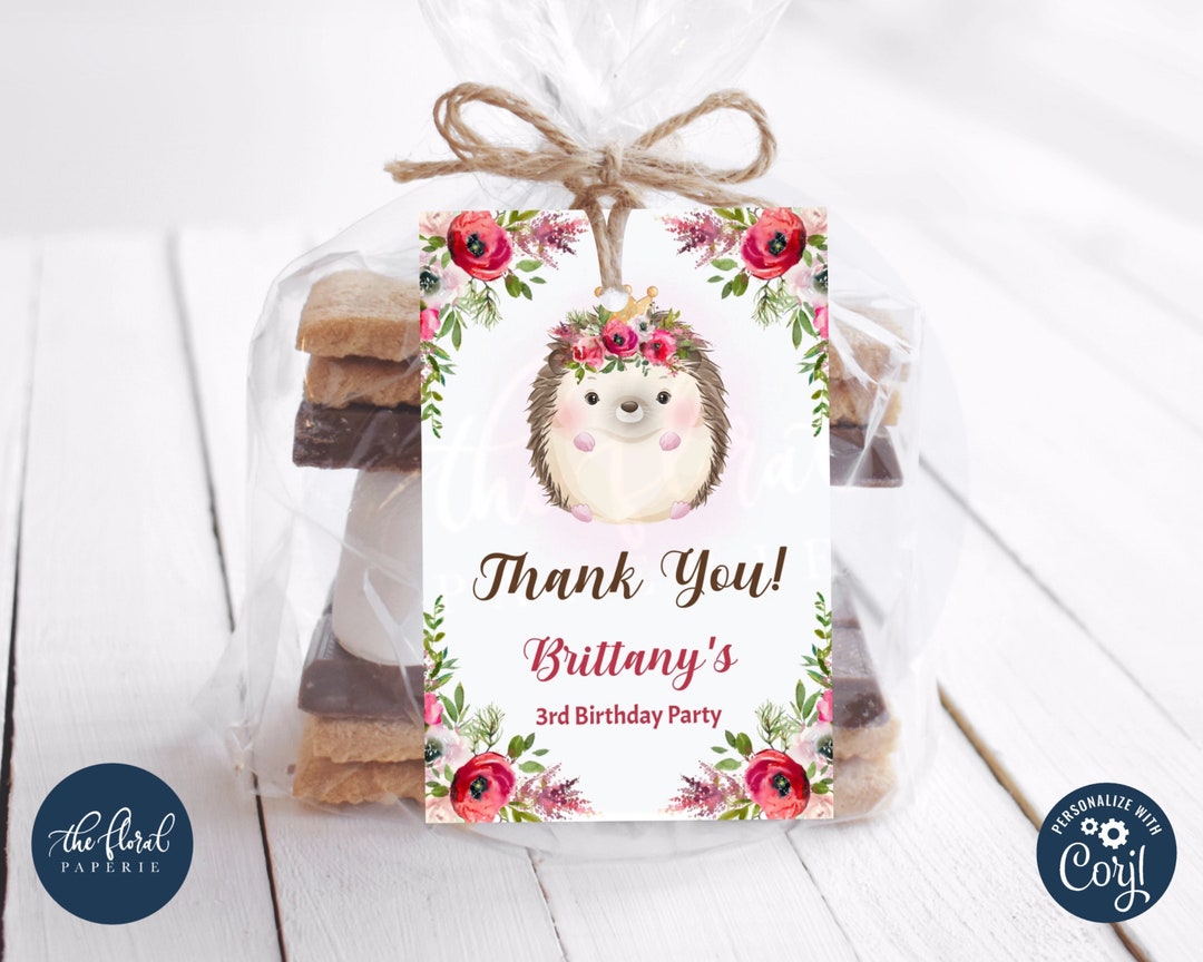 Hedgehog Favor Tag Template, Editable Hedgehog Thank You Tags ...