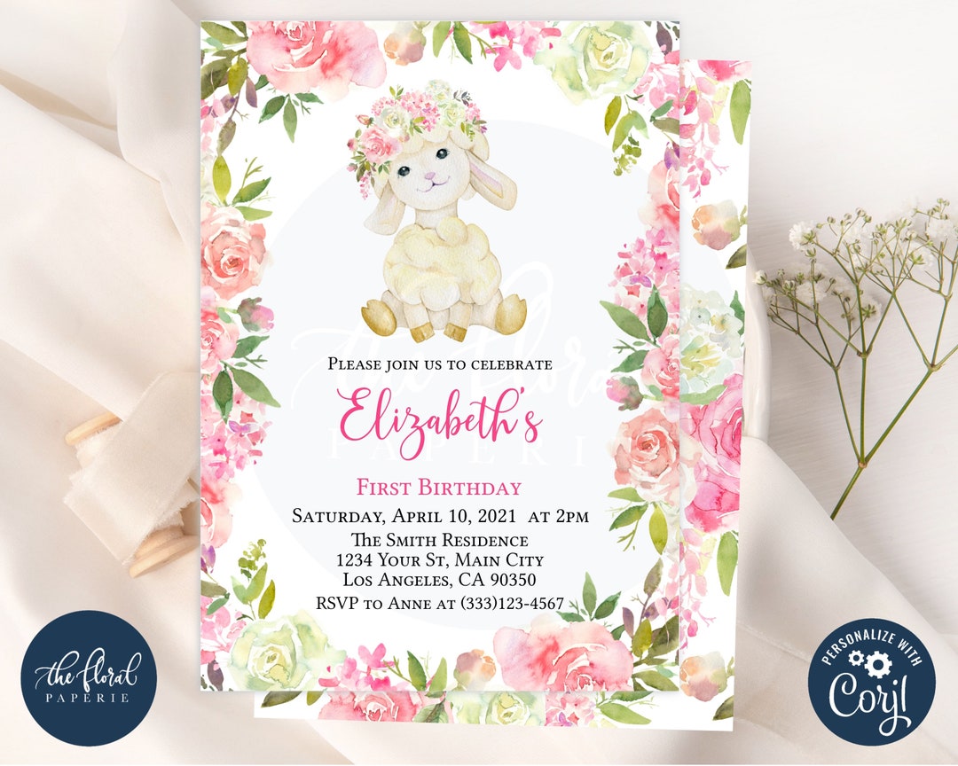 Lamb Birthday Invitation Template, Printable Easter Birthday Invites ...