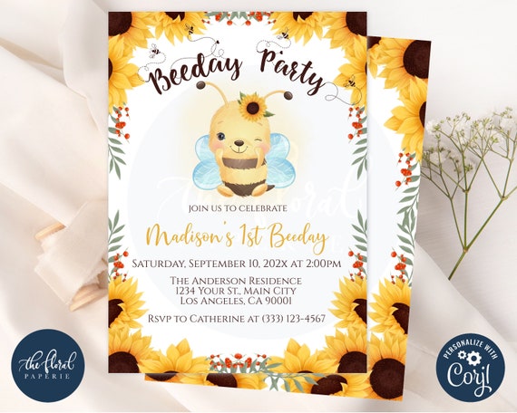 Bee Birthday Invitation Template Editable Bee Birthday | Etsy
