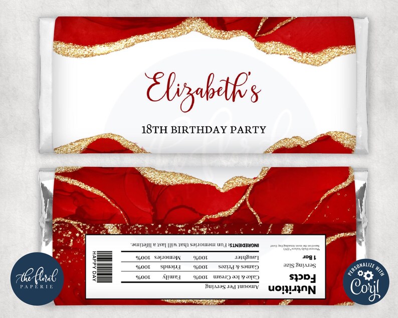 Red and Gold Chocolate Wrapper Template Editable Candy Bar - Etsy