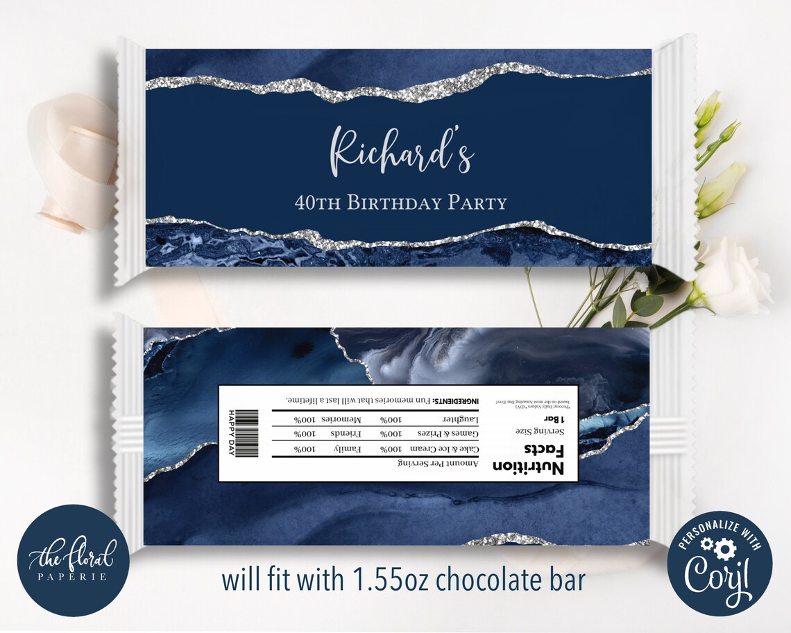 Blue and Silver Chocolate Wrapper Template, Shades of Blue Candy Bar ...
