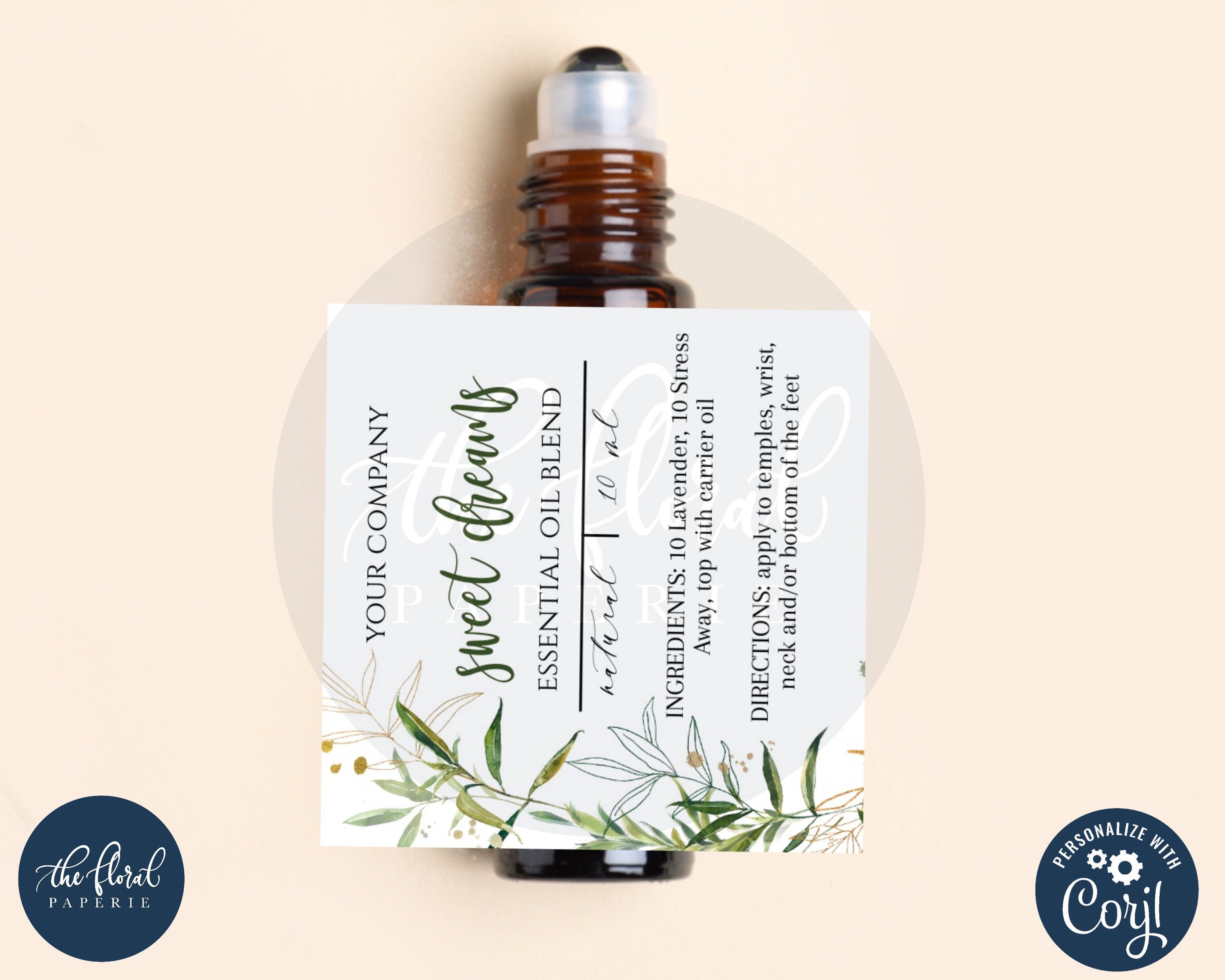 Essential oil label template printable greenery essential oil | Etsy