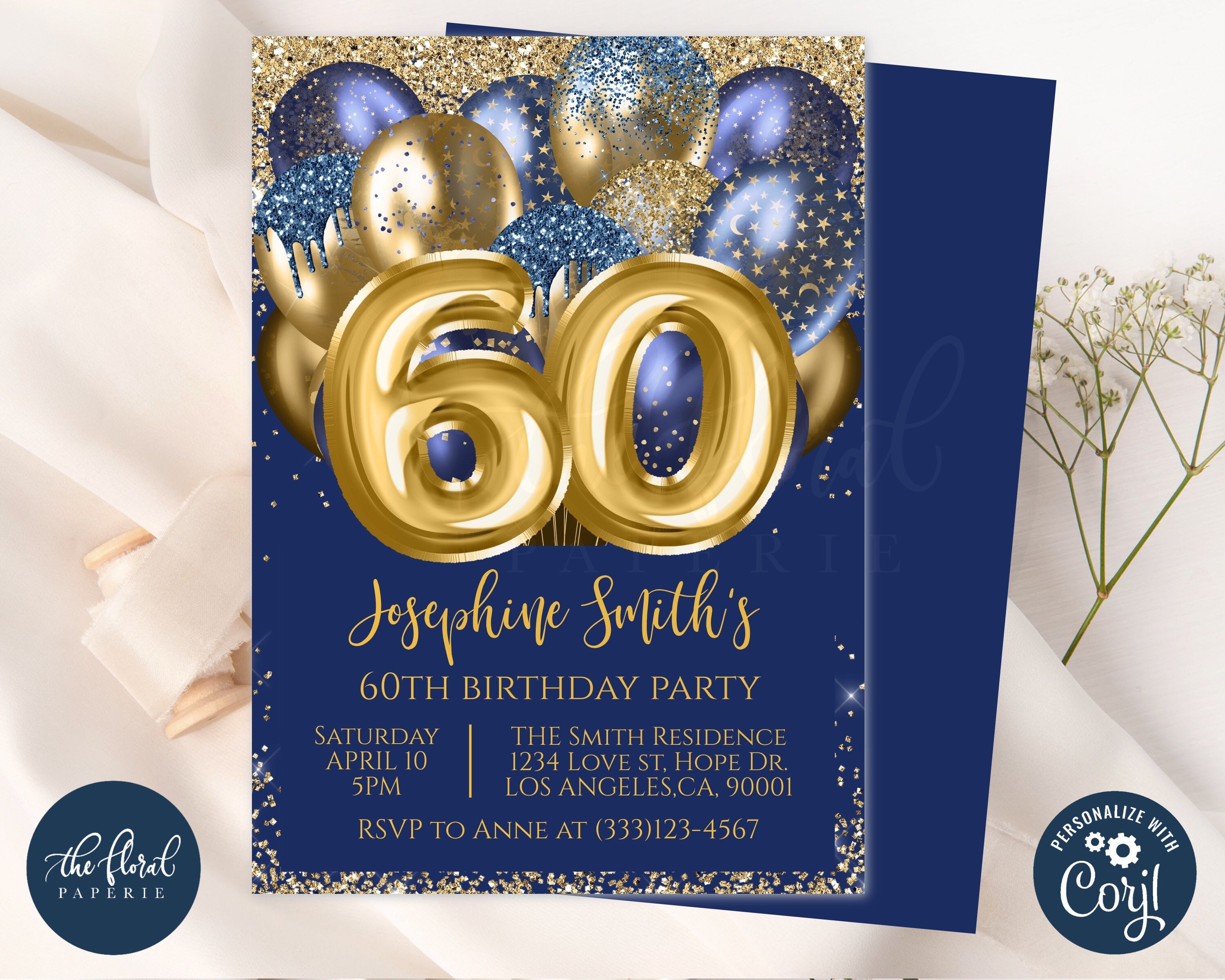 Citliv Levandu a Dosiahn Templet Birthday Invitation Card For 60 