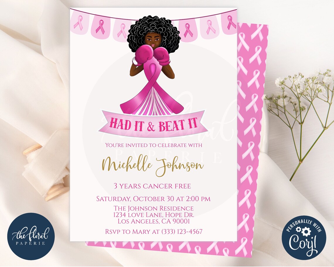 Breast Cancer Survivor Invitation Template Editable Pink - Etsy