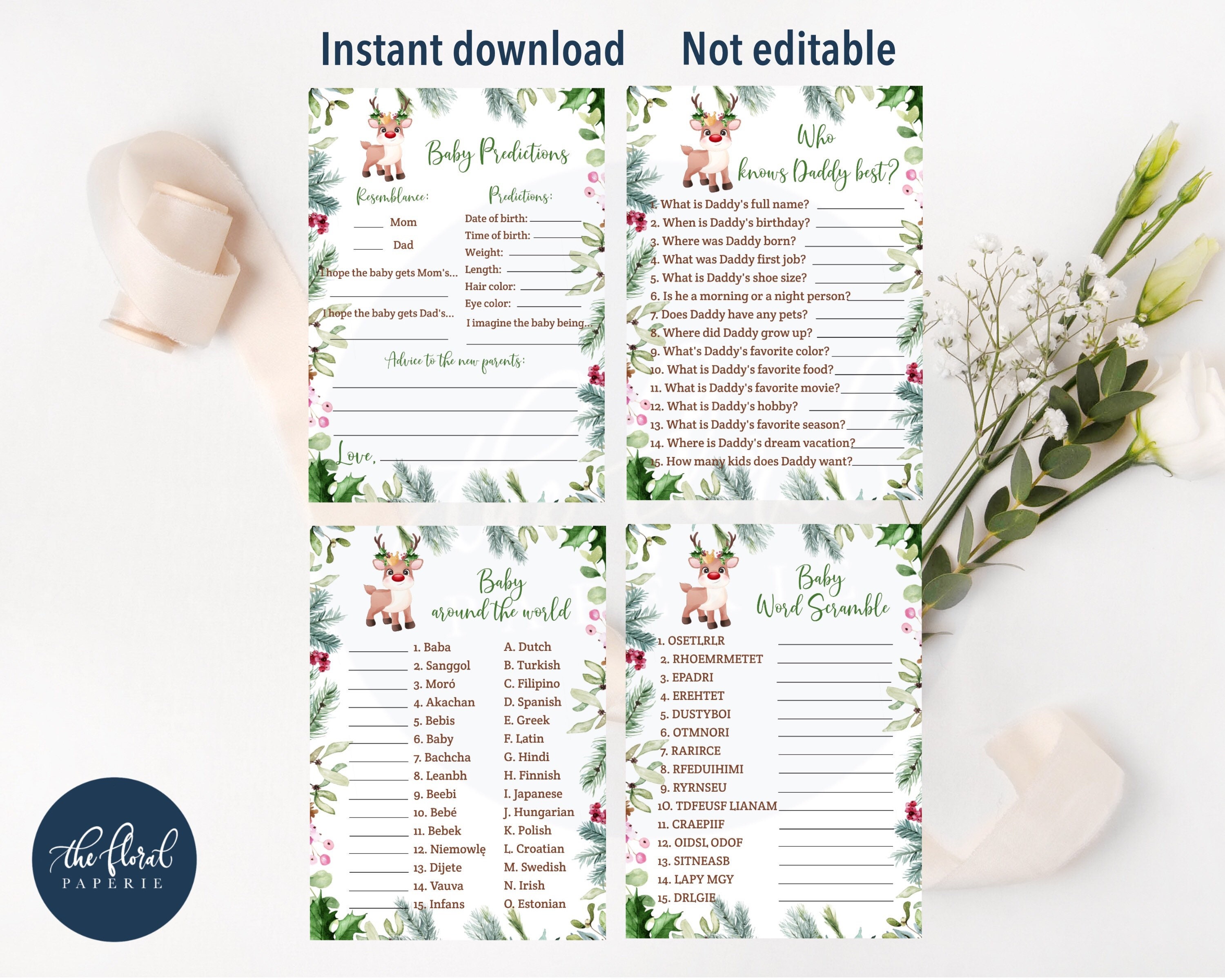 Reindeer Baby Shower Games Bundle, Printable Reindeer Shower Games ...