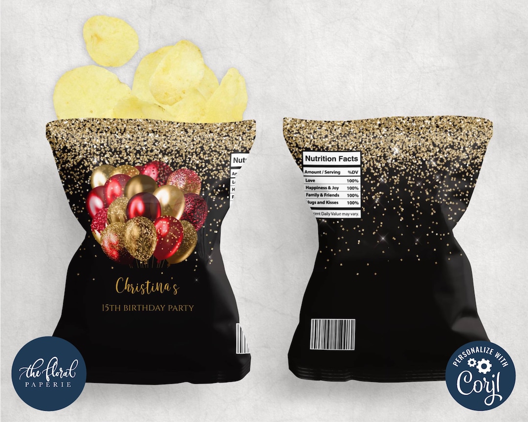 Black Red and Gold Chip Bag Template, Editable Potato Chip Bag Wrapper ...