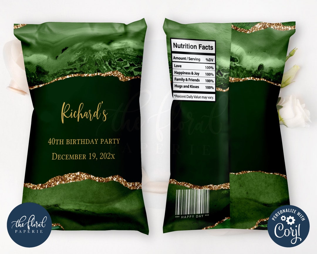 Green and Gold Chip Bag Template Editable Potato Chip Bag - Etsy