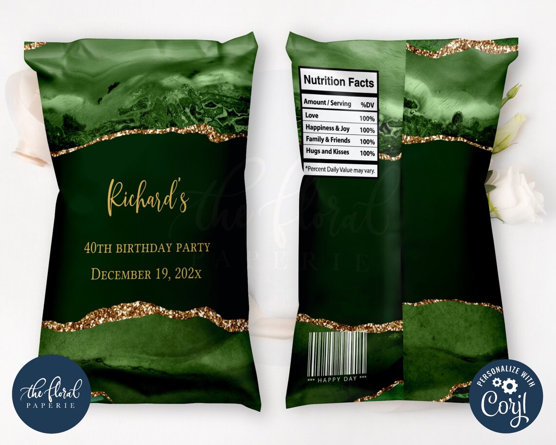 Green and Gold Chip Bag Template Editable Potato Chip Bag - Etsy