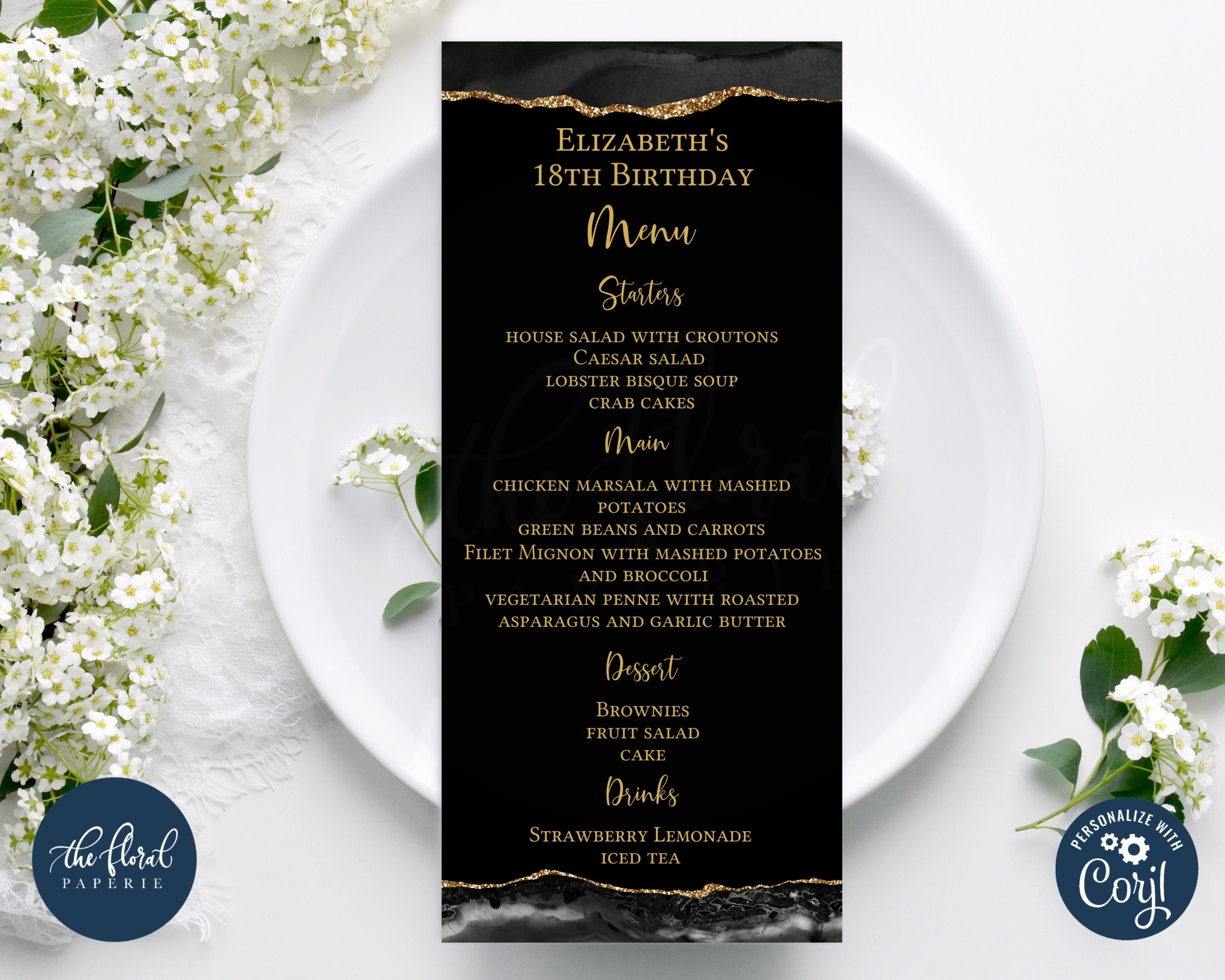 Black and Gold Menu Card Template Editable Event Menu Card - Etsy