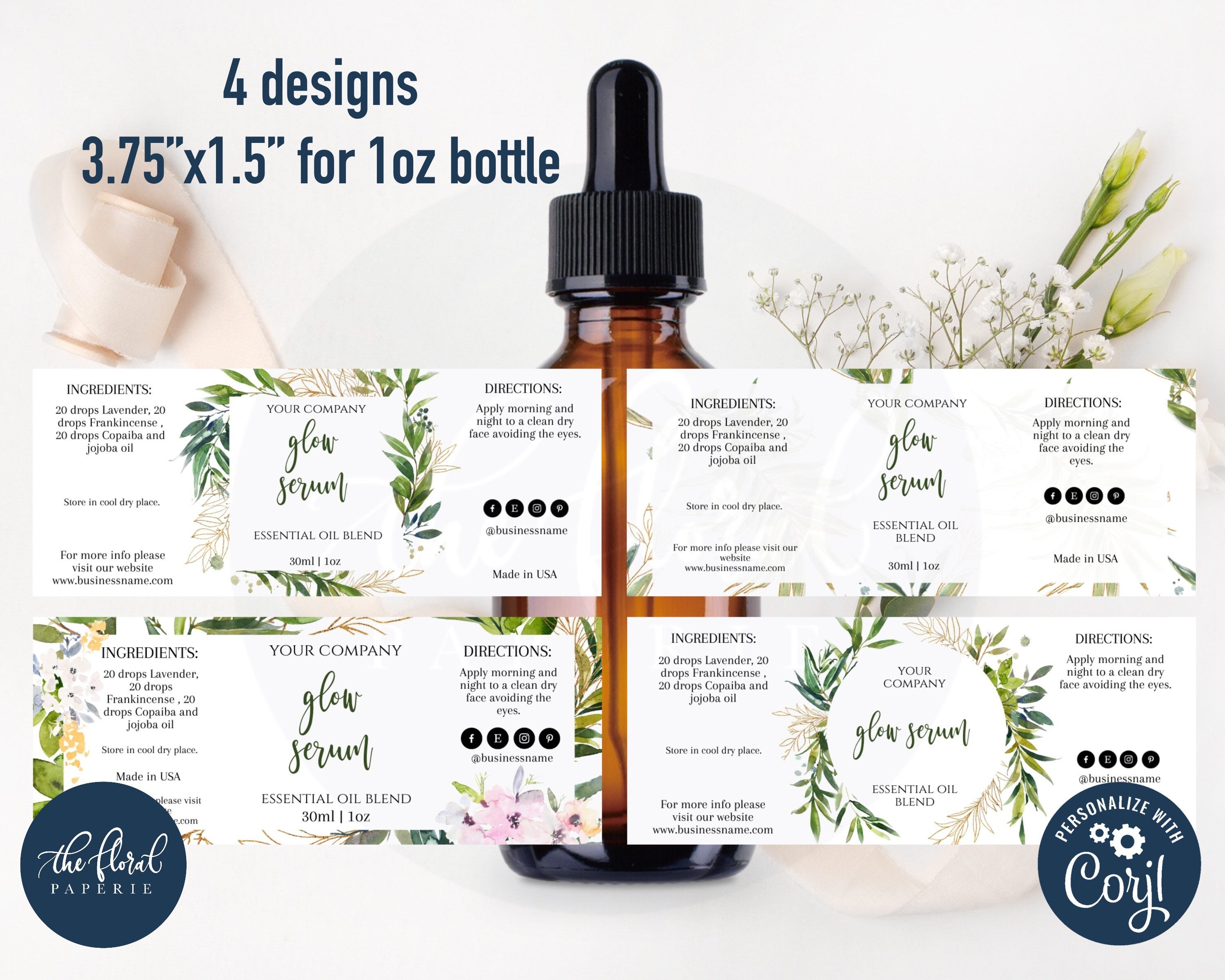Essential Oil Dropper Bottle Label Template Printable | Etsy