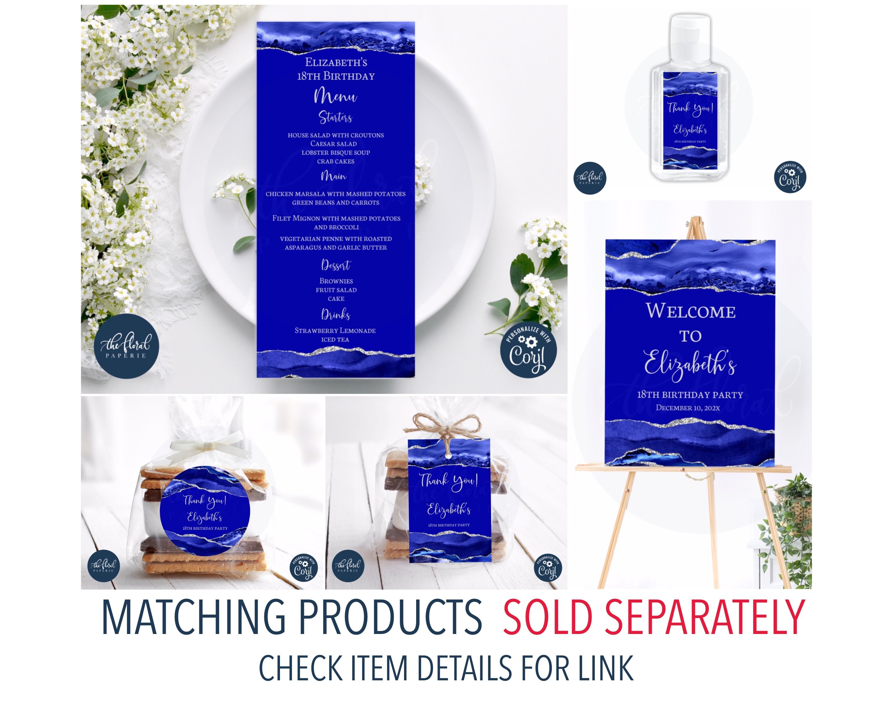 Royal Blue Silver Menu Card Template Editable Event Menu - Etsy