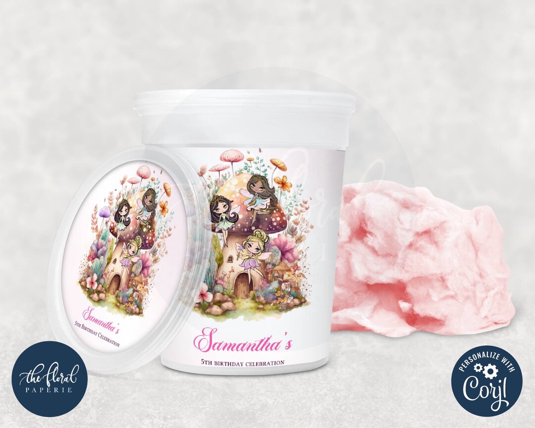 Fairy Cotton Candy Tub Label Template, Forest Fairy Cotton Candy Tub ...
