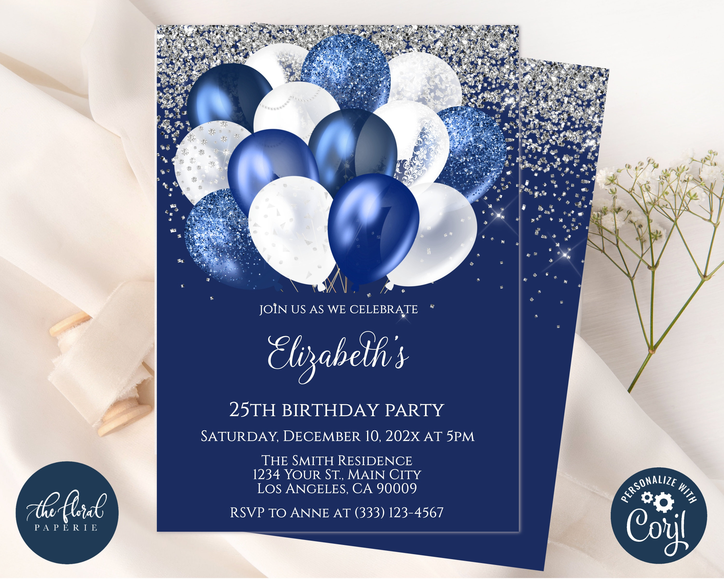Invitaciones Azul Marino Y Blanco Plantilla De Tarjeta De Invitación