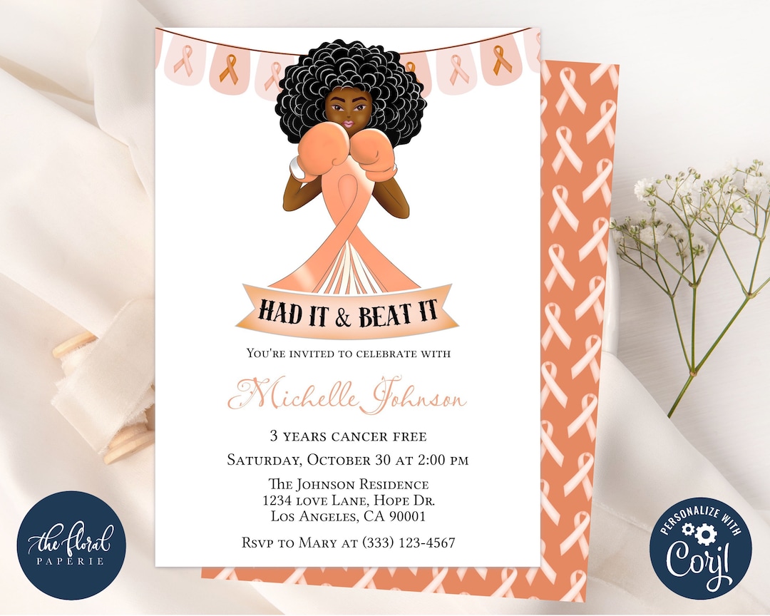 Uterine Cancer Survivor Invitation Template, Editable Peach Ribbon ...