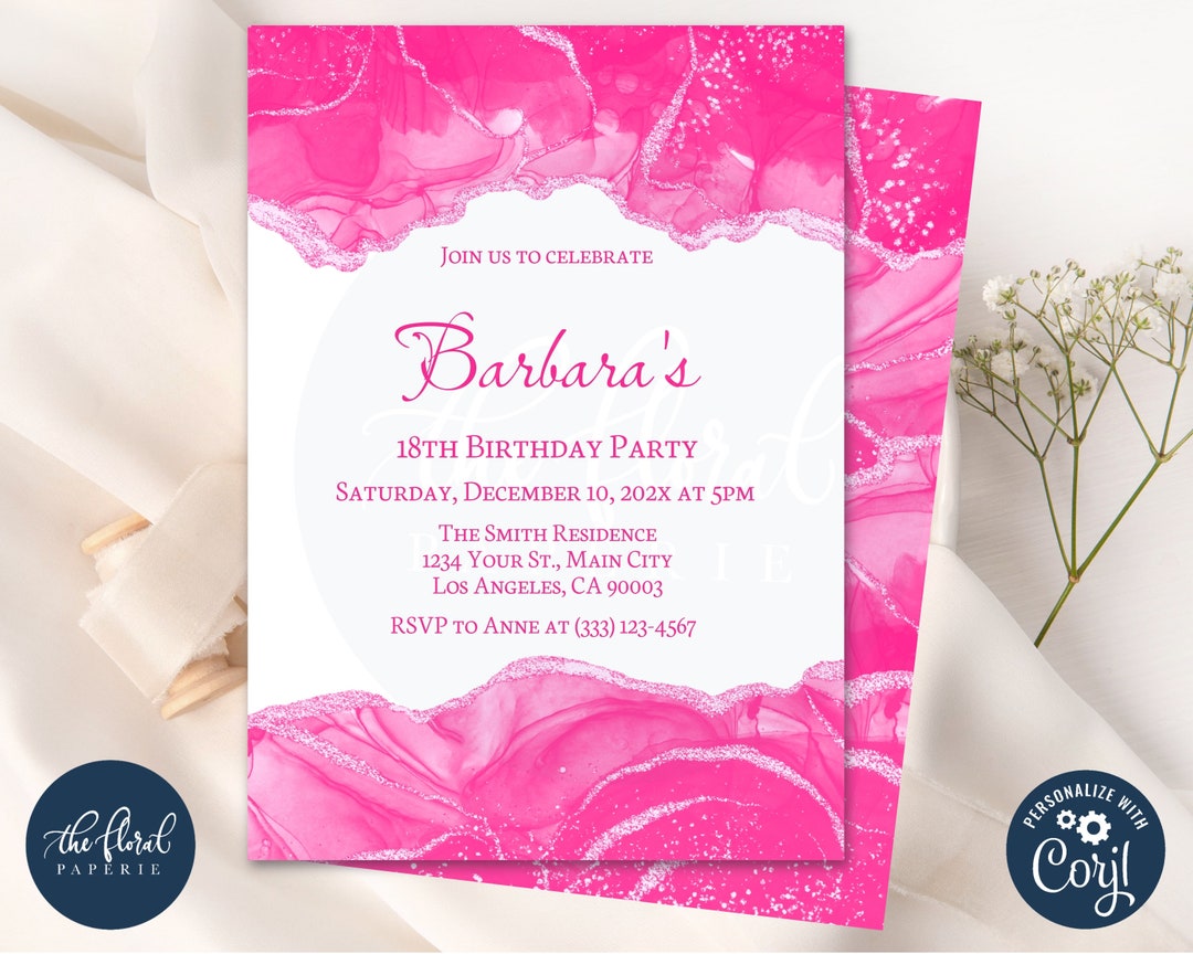 Hot Pink Birthday Invitation Template, Editable Any Age Birthday ...