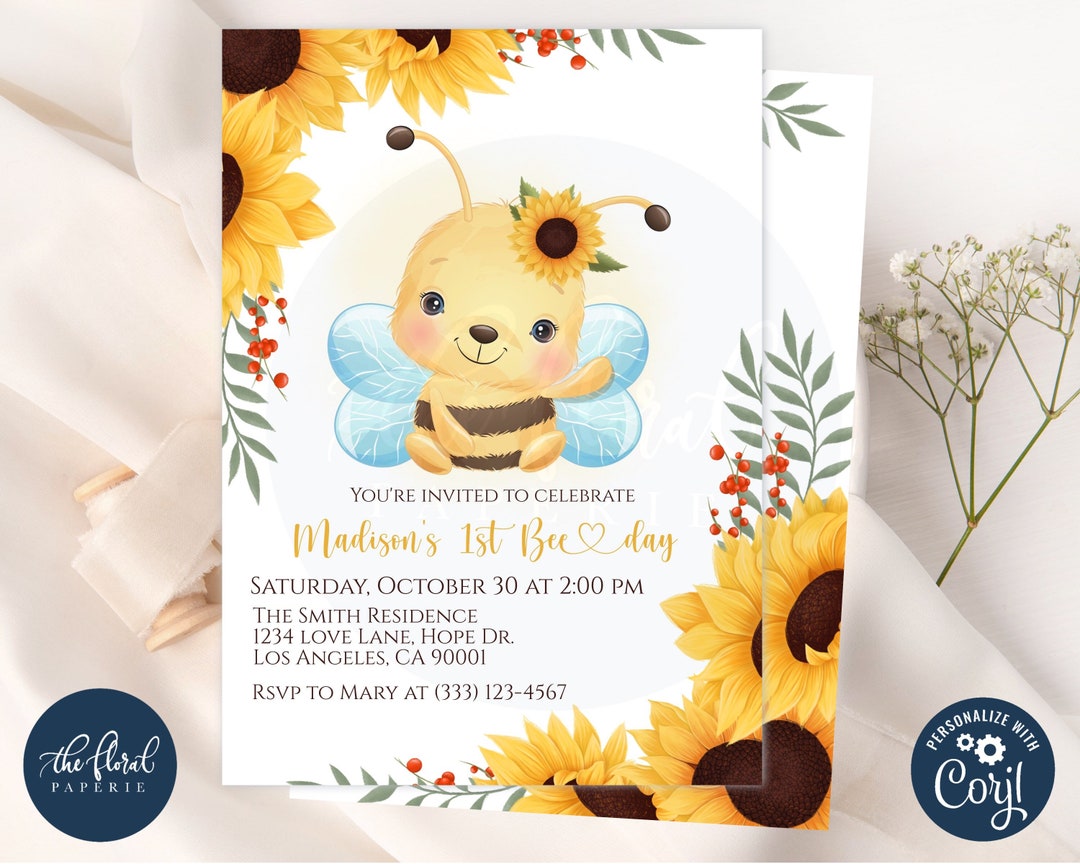 Bee Birthday Invitation Template Editable Bee Birthday - Etsy